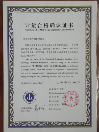 Iron Foundry in China - Certificates